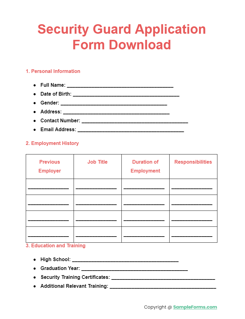 FREE 8+ Security Guard Application Form Samples, PDF, MS Word, Google Docs