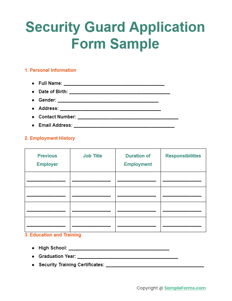 FREE 8+ Security Guard Application Form Samples, PDF, MS Word, Google Docs