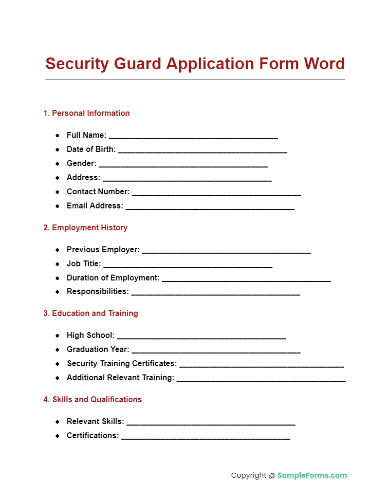 FREE 8+ Security Guard Application Form Samples, PDF, MS Word, Google Docs