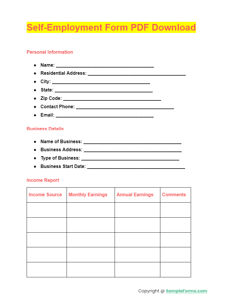 FREE 14+ Self-Employment Form Samples, PDF, MS Word, Google Docs, Excel