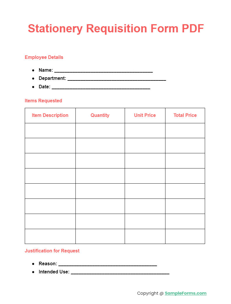 FREE 13+ Stationery Requisition Form Samples, PDF, MS Word, Google Docs