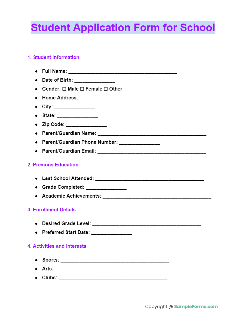 FREE 44+ Student Application Form Samples, PDF, MS Word, Google Docs, Excel
