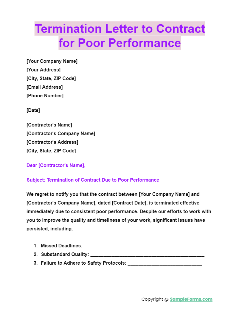 FREE 9+ Contractor Termination Letter Samples, PDF, MS Word, Google Docs