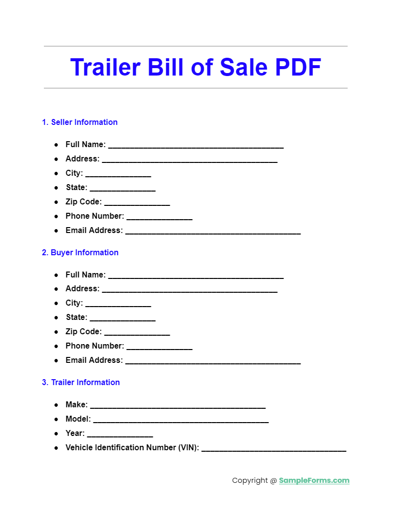 FREE 12+ Trailer Bill of Sale Form Samples, PDF, MS Word, Google Docs