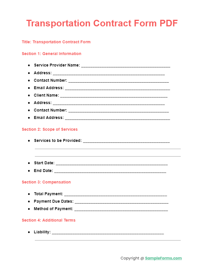 FREE 12+ Transportation Contract Form Samples, PDF, MS Word, Google Docs