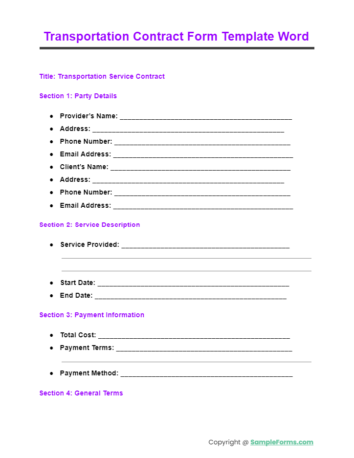 FREE 12+ Transportation Contract Form Samples, PDF, MS Word, Google Docs