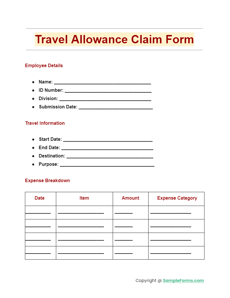 FREE 13+ Travel Allowance Form Samples, PDF, MS Word, Google Docs, Excel