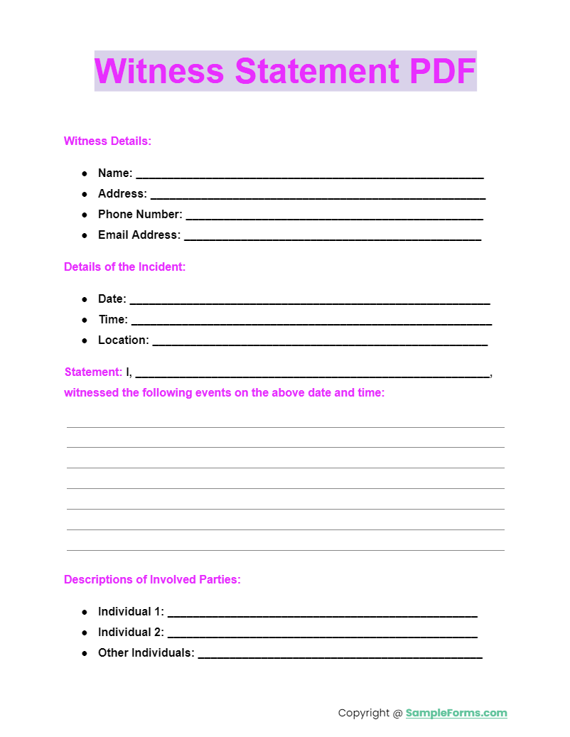 Free 4+ Witness Statement Samples, PDF, MS Word, Google Docs
