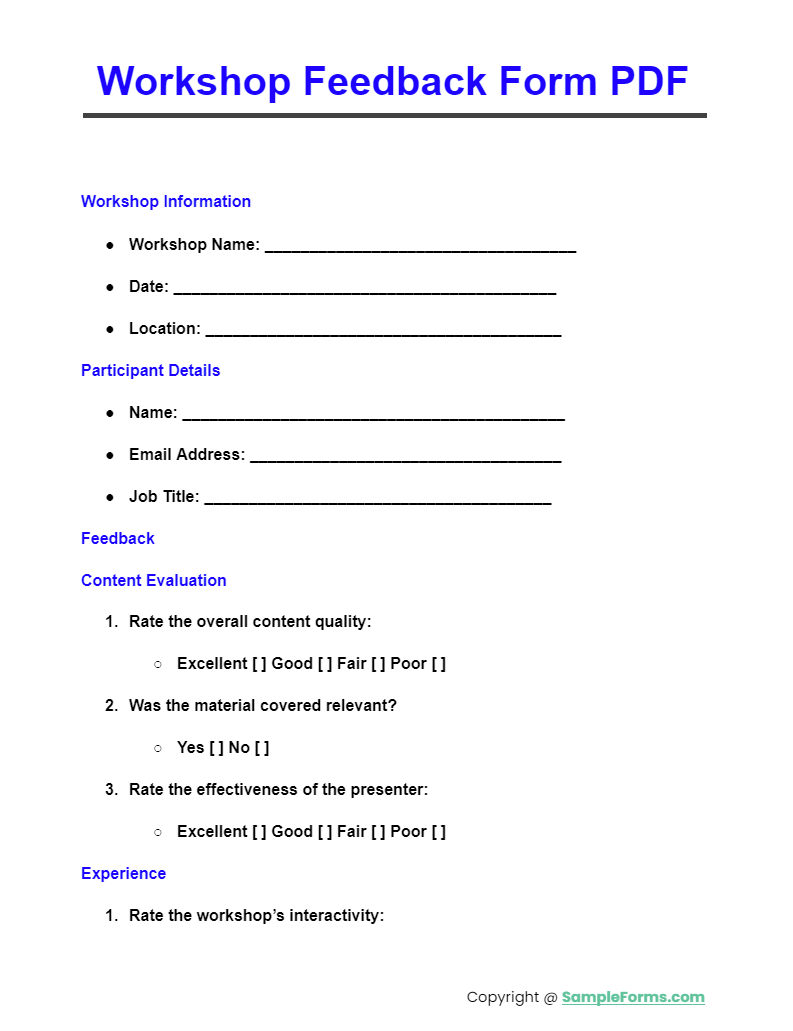 FREE 15+ Workshop Feedback Form Samples, PDF, MS Word, Google Docs, Excel