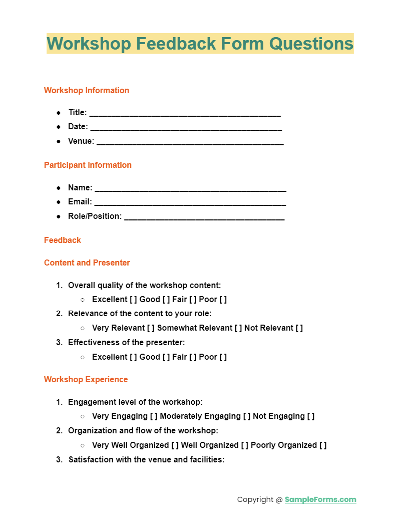 FREE 15+ Workshop Feedback Form Samples, PDF, MS Word, Google Docs, Excel