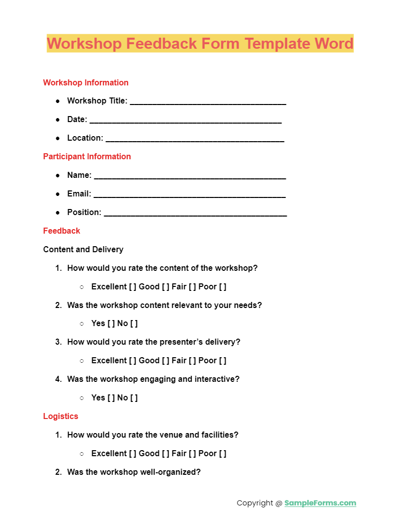 FREE 15+ Workshop Feedback Form Samples, PDF, MS Word, Google Docs, Excel