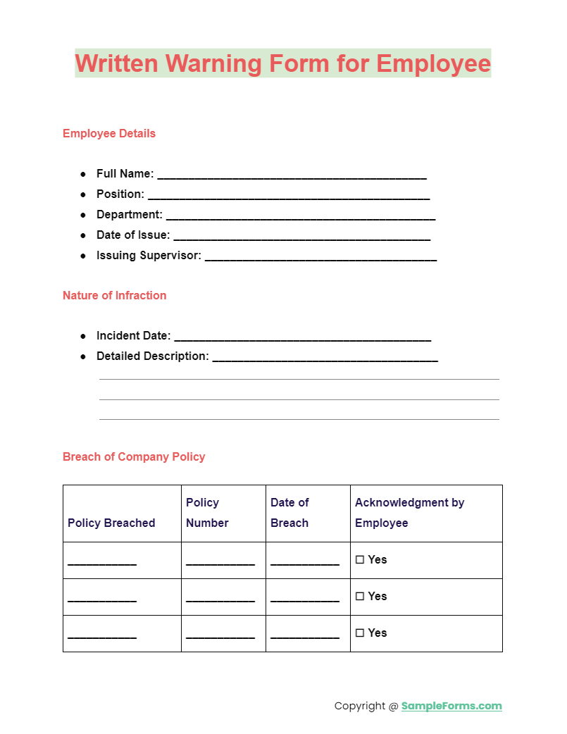FREE 14+ Written Warning Form Samples, PDF, MS Word, Google Docs