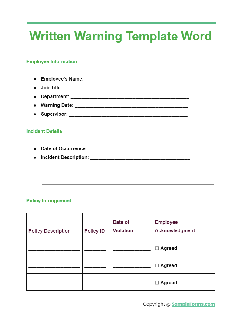 FREE 14+ Written Warning Form Samples, PDF, MS Word, Google Docs