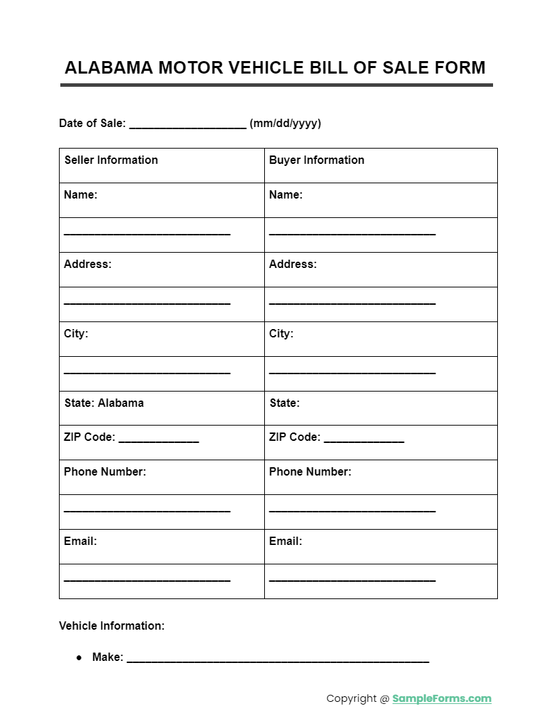 Free 33+ Alabama Bill of Sale Samples, PDF, MS Word, Google Docs