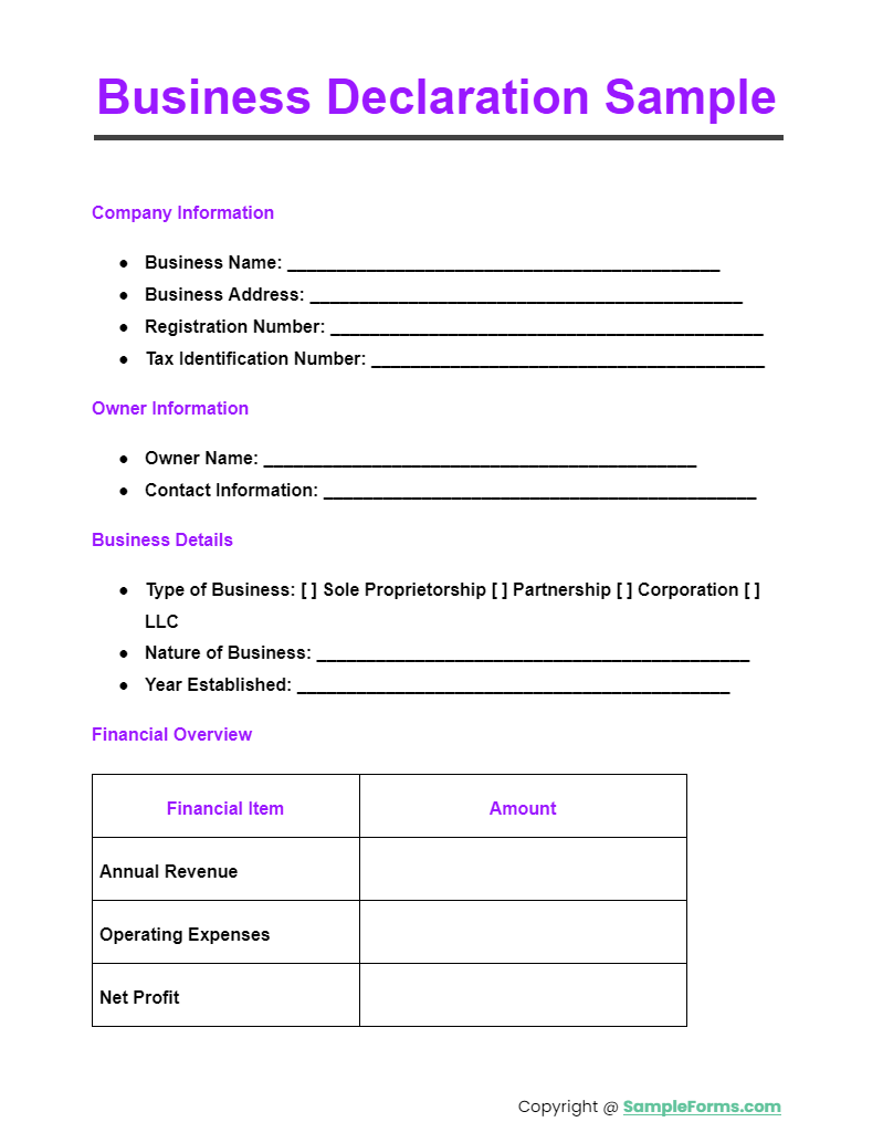 FREE 12+ Business Declaration Form Samples, PDF, MS Word, Google Docs ...