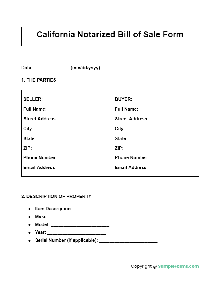 FREE 33+ California Bill of Sale Form Samples, PDF, MS Word, Google Docs