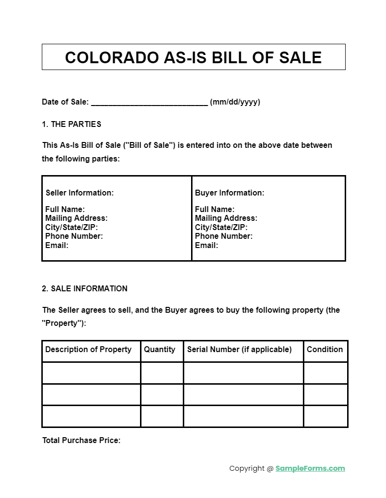 FREE 33+ Colorado Bill of Sale Form Samples, PDF, MS Word, Google Docs