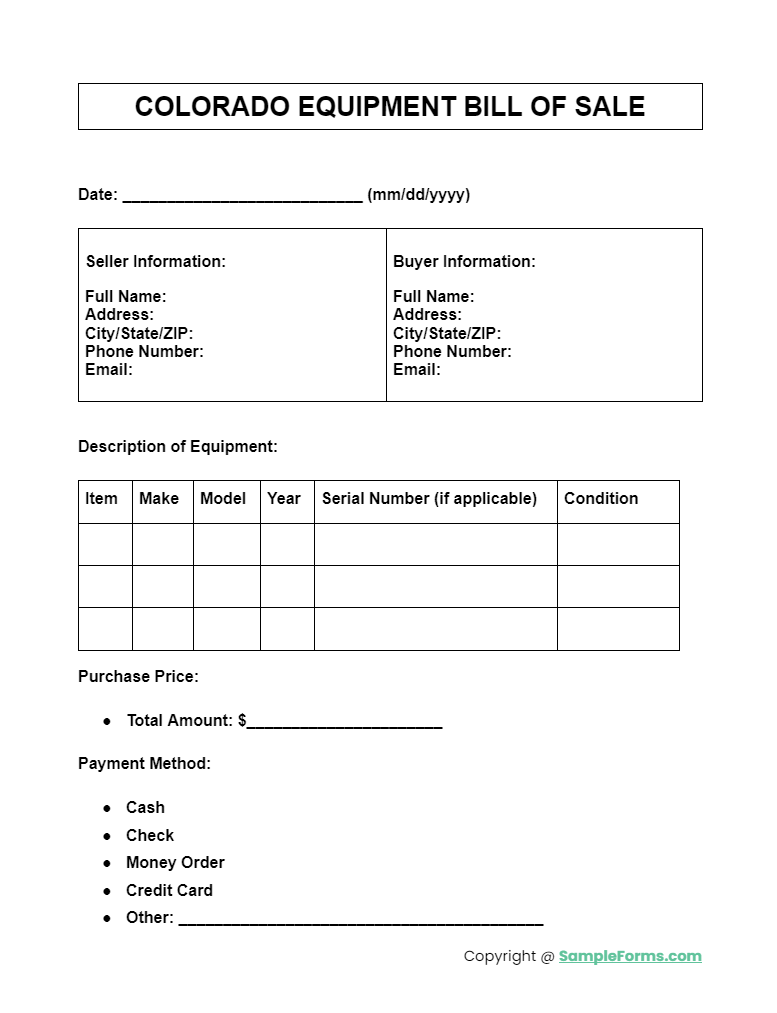 FREE 33+ Colorado Bill of Sale Form Samples, PDF, MS Word, Google Docs