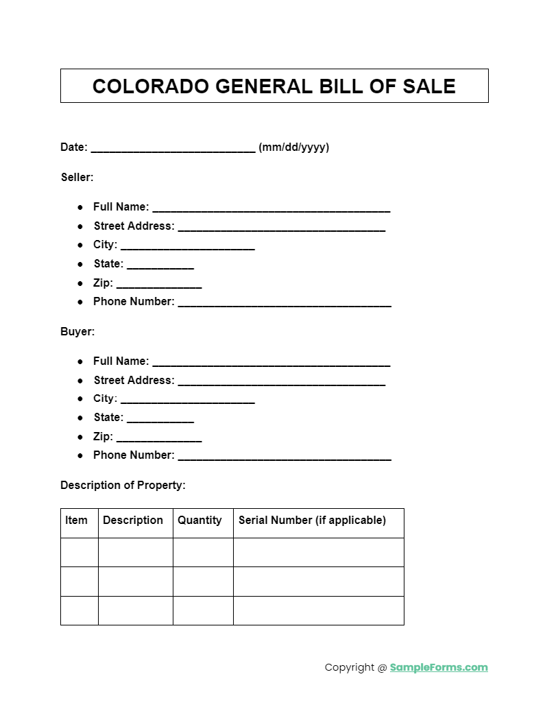 FREE 33+ Colorado Bill of Sale Form Samples, PDF, MS Word, Google Docs