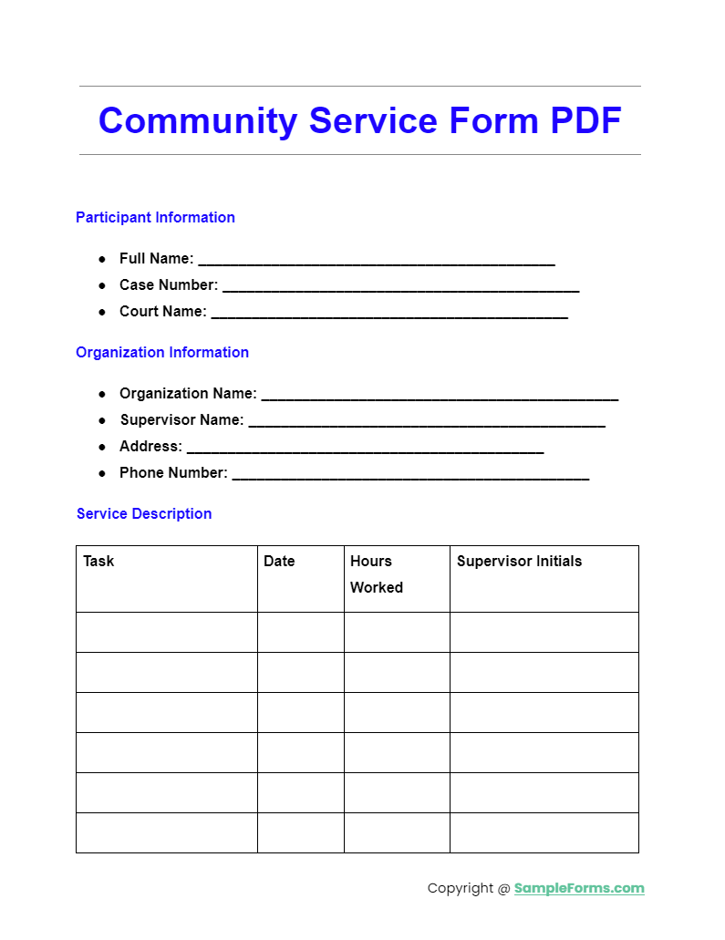 FREE 9+ Community Service Form for Court Samples, PDF, MS Word, Google Docs