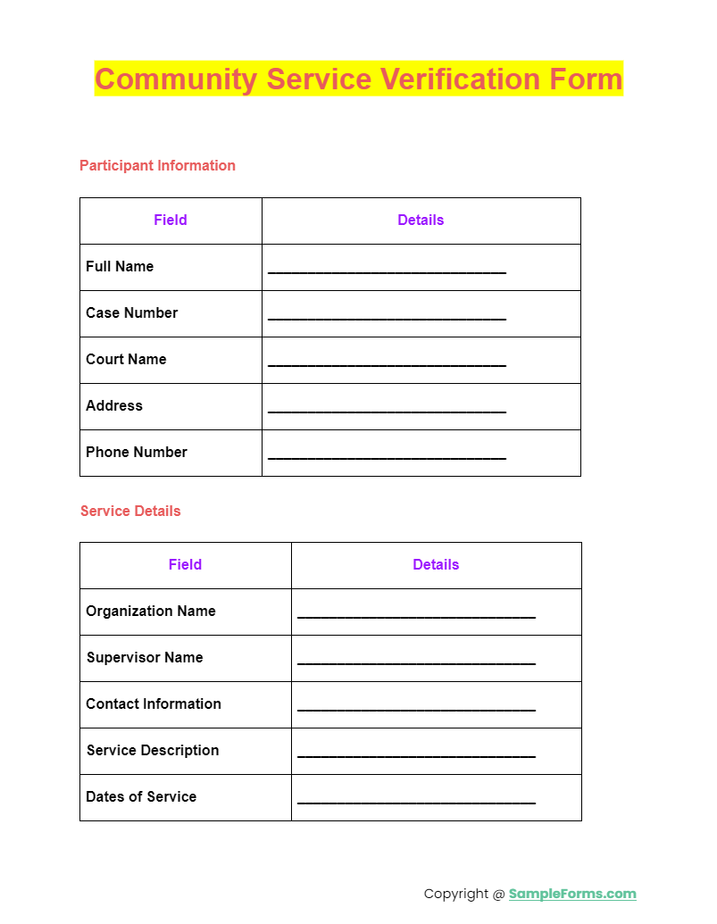 FREE 9+ Community Service Form for Court Samples, PDF, MS Word, Google Docs