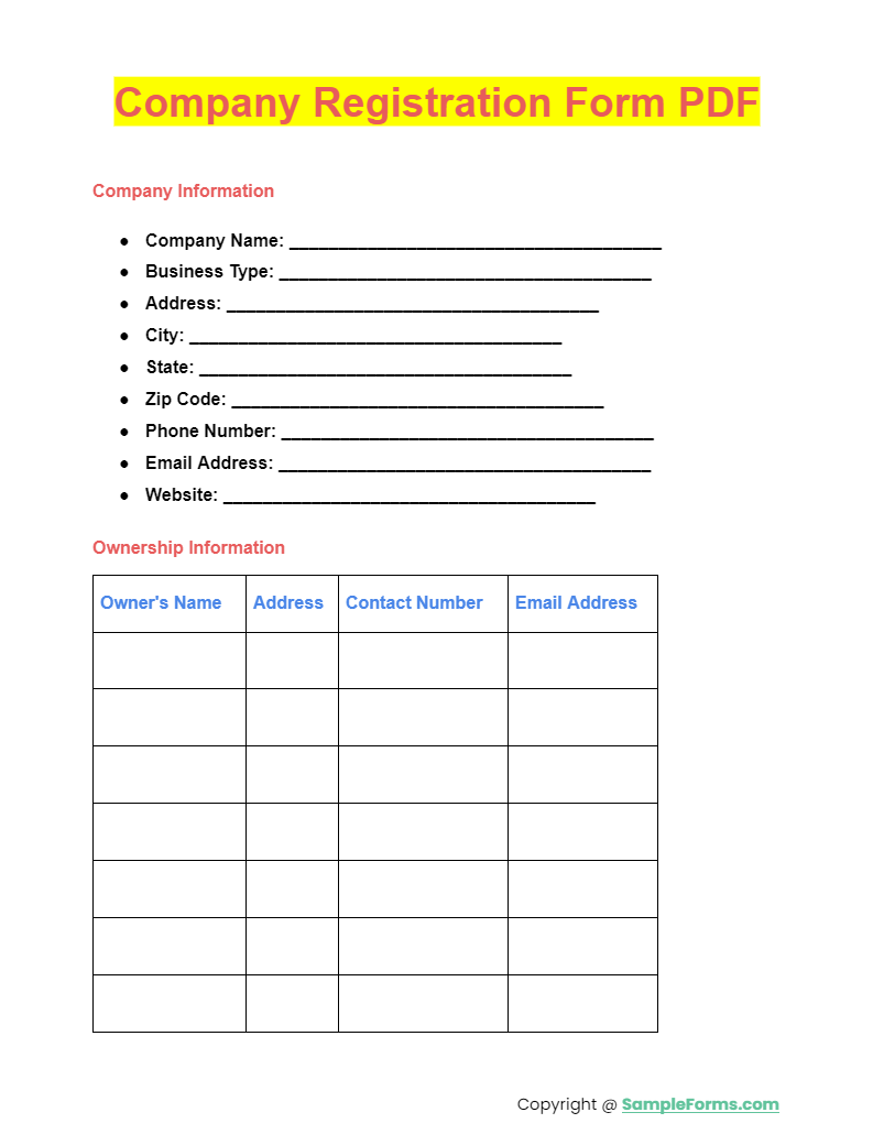 FREE 11+ Company Registration Form Samples, PDF, MS Word, Google Docs