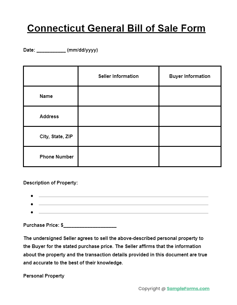 FREE 33+ Connecticut Bill of Sale Form Samples, PDF, MS Word, Google Docs