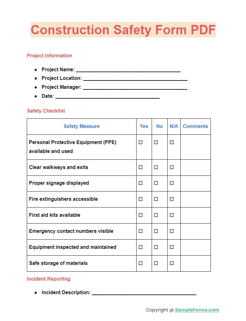 FREE 13+ Construction Safety Form Samples, PDF, MS Word, Google Docs