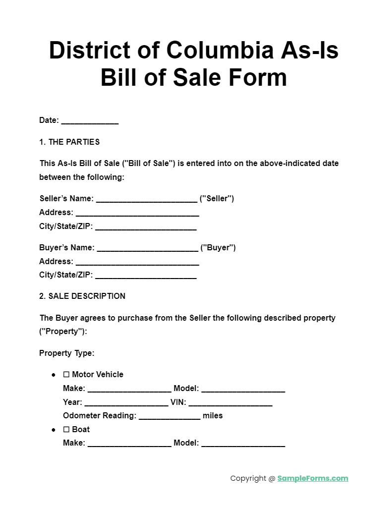 FREE 33+ District of Columbia Bill of Sale Form Samples, PDF, MS Word ...