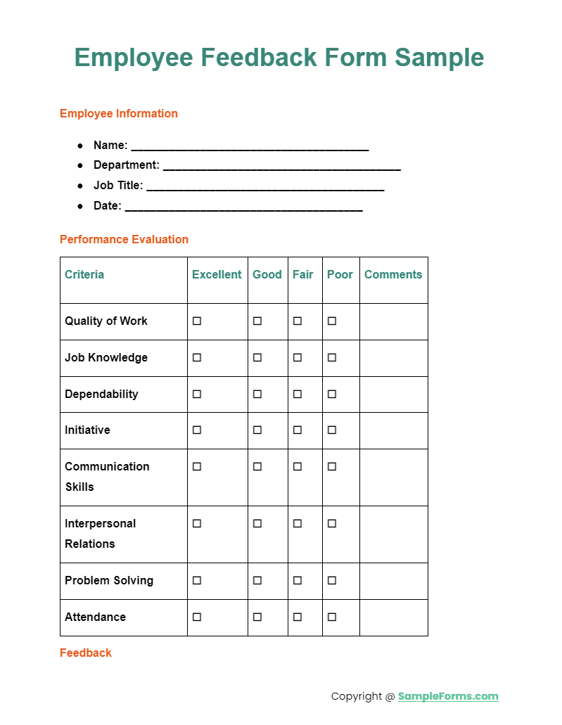 FREE 12+ Employee Feedback Form Samples, PDF, MS Word, Google Docs, Excel