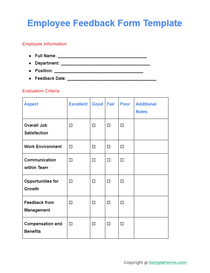 FREE 12+ Employee Feedback Form Samples, PDF, MS Word, Google Docs, Excel