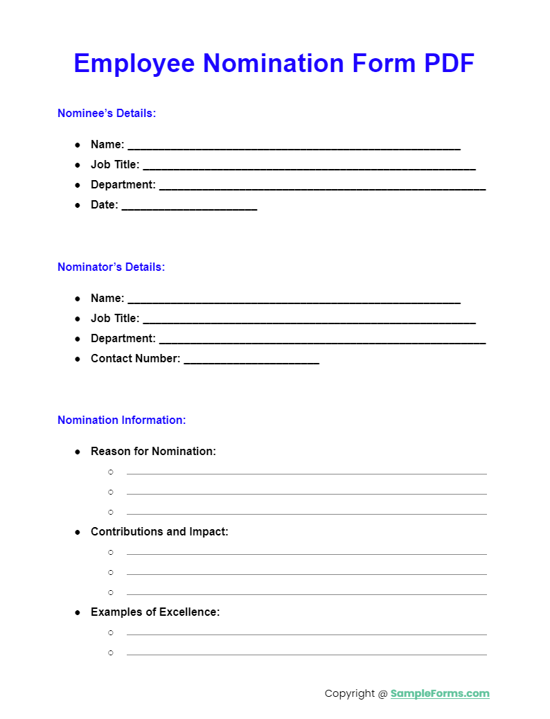 FREE 9+ Employee Nomination Form Samples, PDF, MS Word, Google Docs, Excel