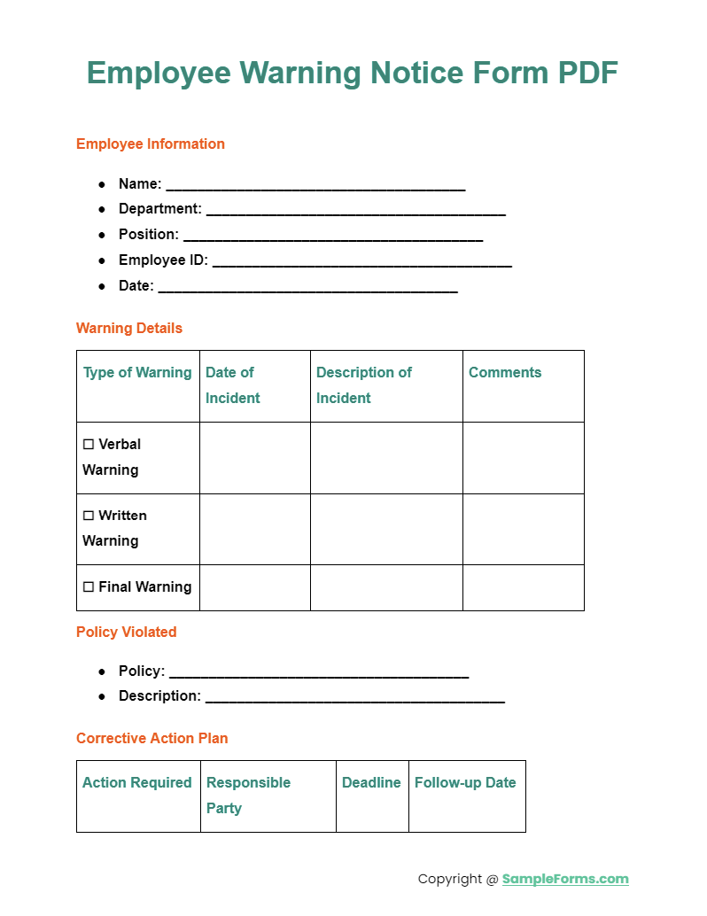FREE 11+ Employee Warning Notice Form Samples, PDF, MS Word, Google ...