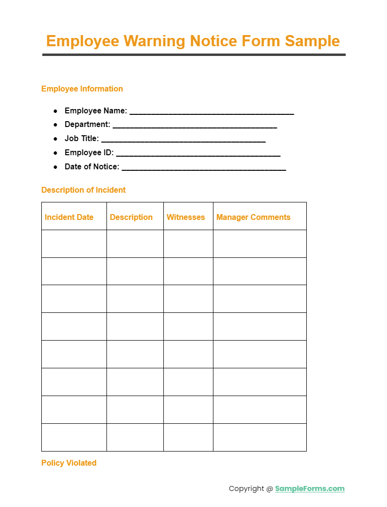 FREE 11+ Employee Warning Notice Form Samples, PDF, MS Word, Google ...
