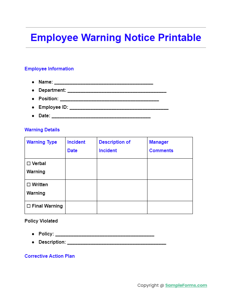 FREE 11+ Employee Warning Notice Form Samples, PDF, MS Word, Google ...