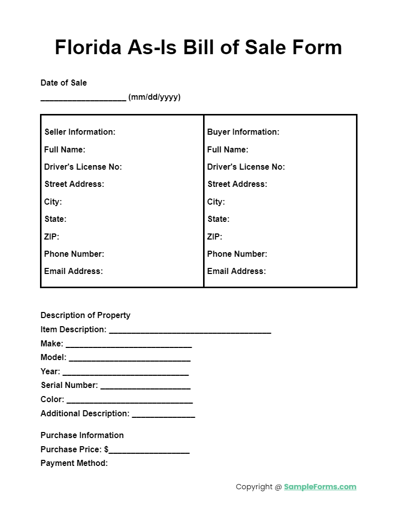 FREE 33+ Florida Bill of Sale Form Samples, PDF, MS Word, Google Docs