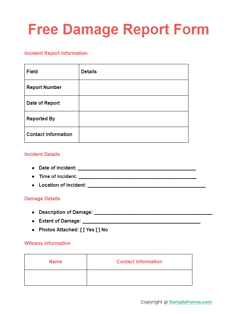 FREE 11+ Damage Report Form Samples, PDF, MS Word, Google Docs, Excel