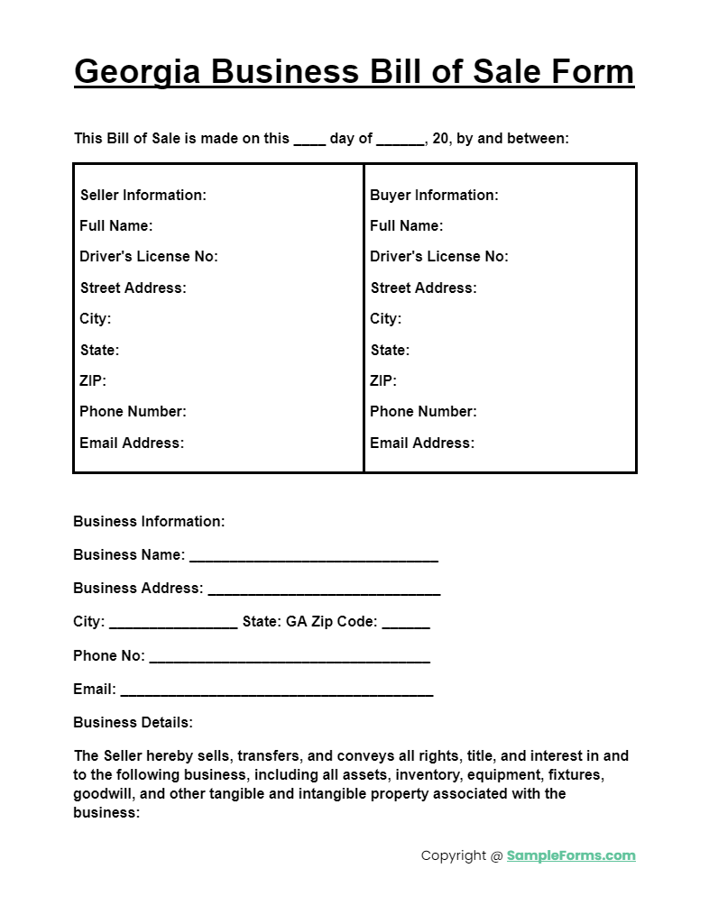 FREE 33+ Georgia Bill of Sale Form Samples, PDF, MS Word, Google Docs