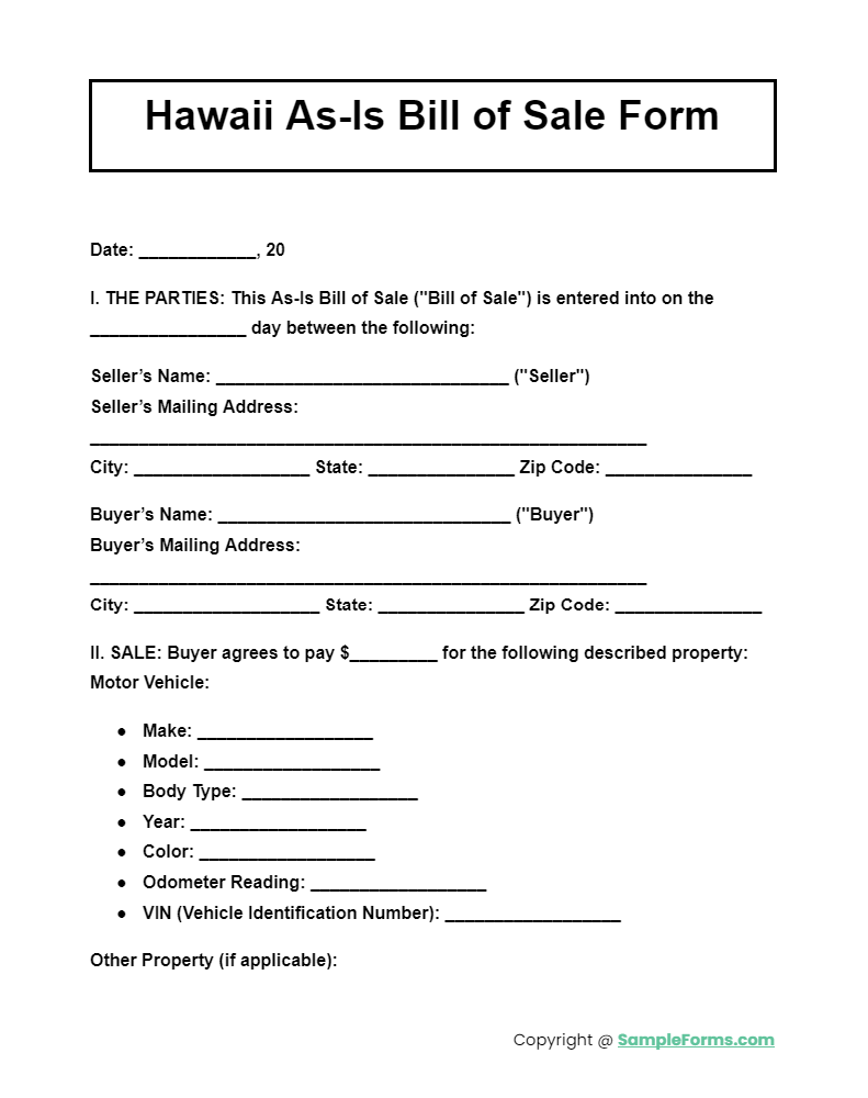 FREE 33+ Hawaii Bill of Sale Form Samples, PDF, MS Word, Google Docs