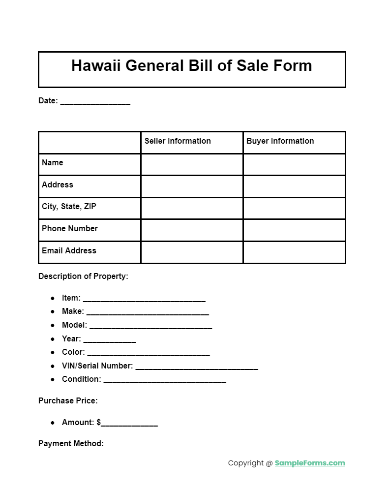 FREE 33+ Hawaii Bill of Sale Form Samples, PDF, MS Word, Google Docs
