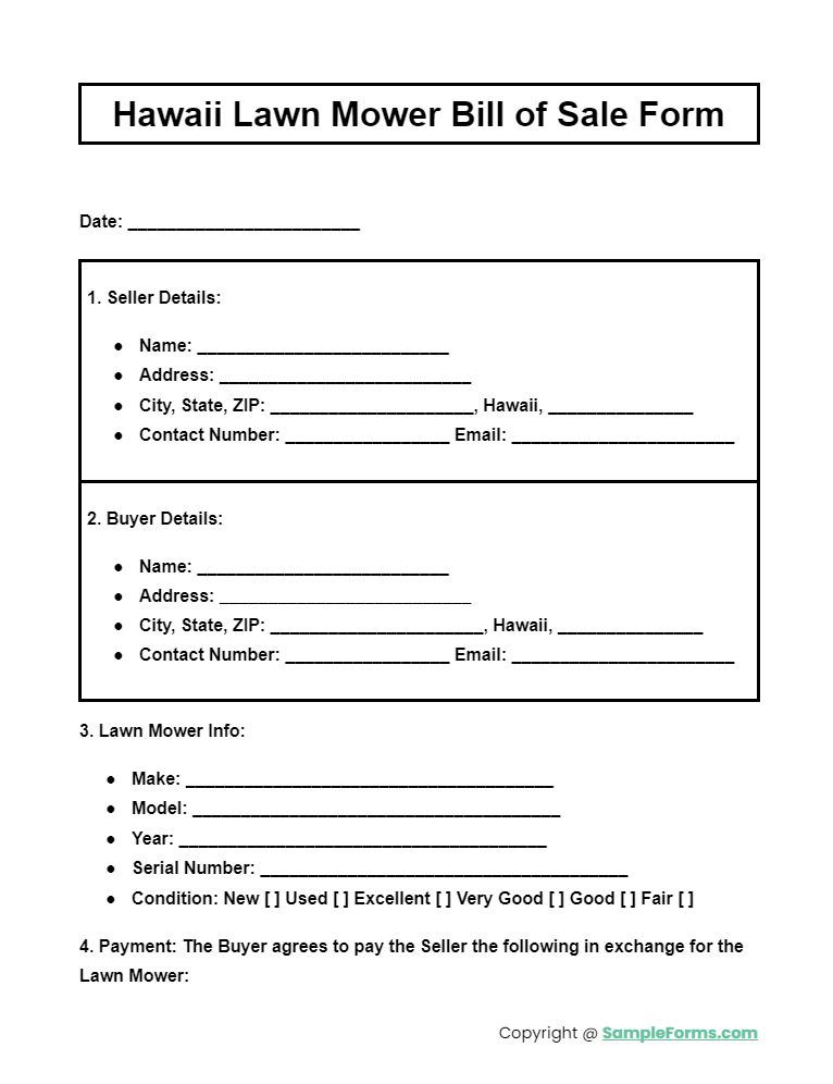 FREE 33+ Hawaii Bill of Sale Form Samples, PDF, MS Word, Google Docs