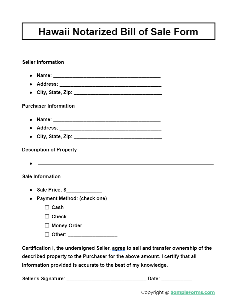 FREE 33+ Hawaii Bill of Sale Form Samples, PDF, MS Word, Google Docs