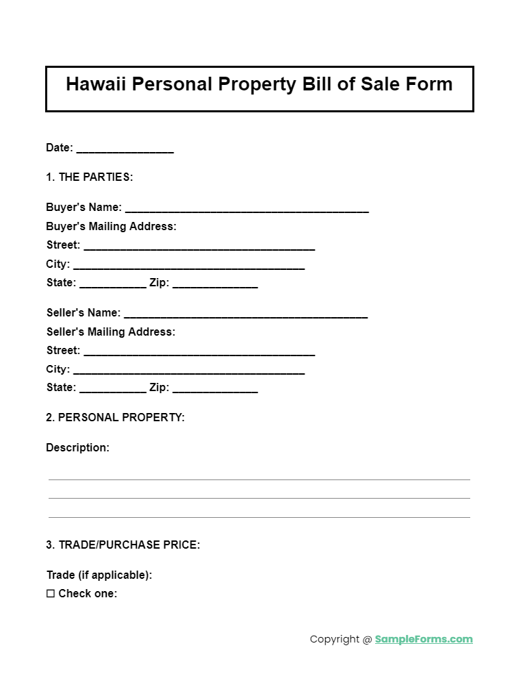 FREE 33+ Hawaii Bill of Sale Form Samples, PDF, MS Word, Google Docs