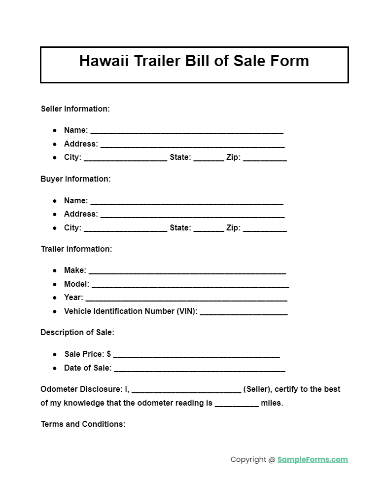 FREE 33+ Hawaii Bill of Sale Form Samples, PDF, MS Word, Google Docs