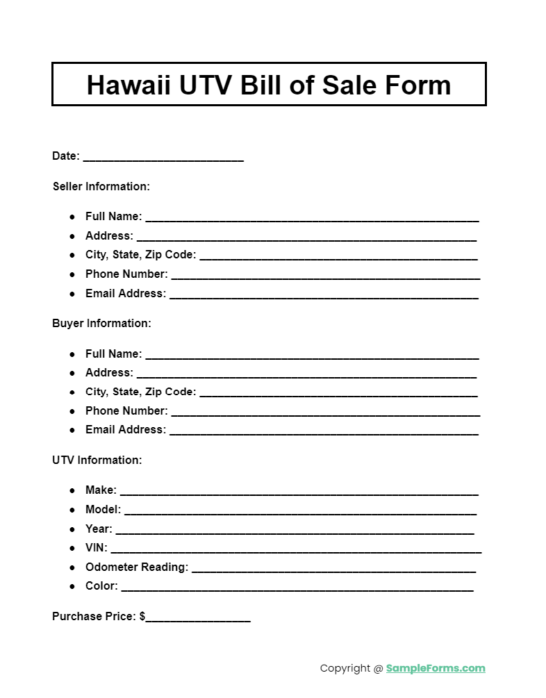 FREE 33+ Hawaii Bill of Sale Form Samples, PDF, MS Word, Google Docs