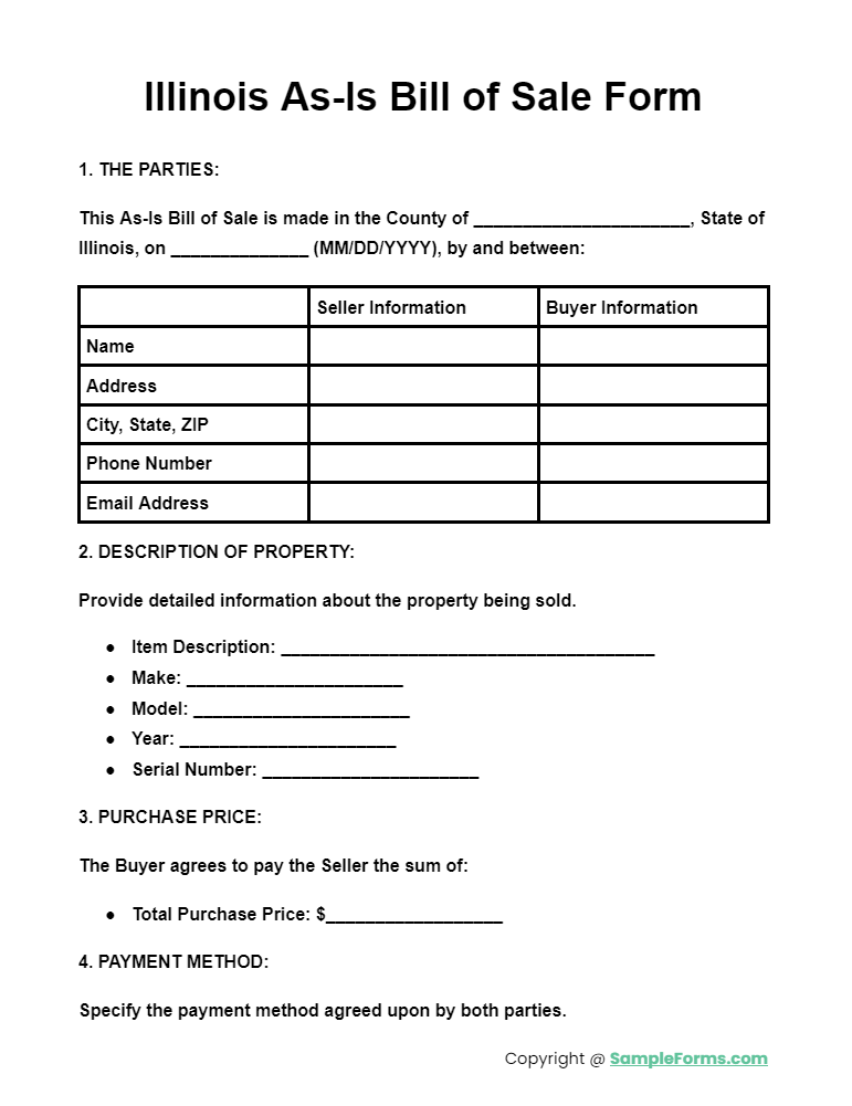 FREE 33+ Illinois Bill of Sale Form Samples, PDF, MS Word, Google Docs
