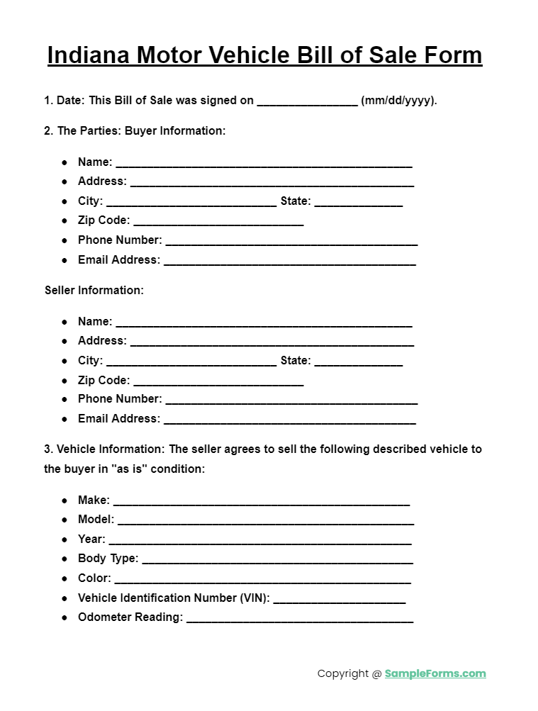 FREE 33+ Indiana Bill of Sale Form Samples, PDF, MS Word, Google Docs