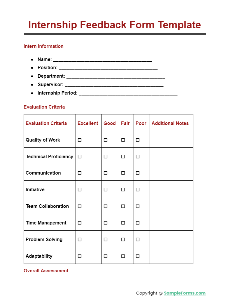 FREE 11+ Internship Feedback Form Samples, PDF, MS Word, Google Docs