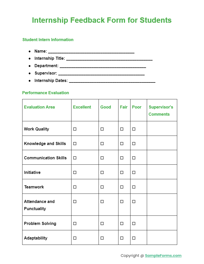 FREE 11+ Internship Feedback Form Samples, PDF, MS Word, Google Docs