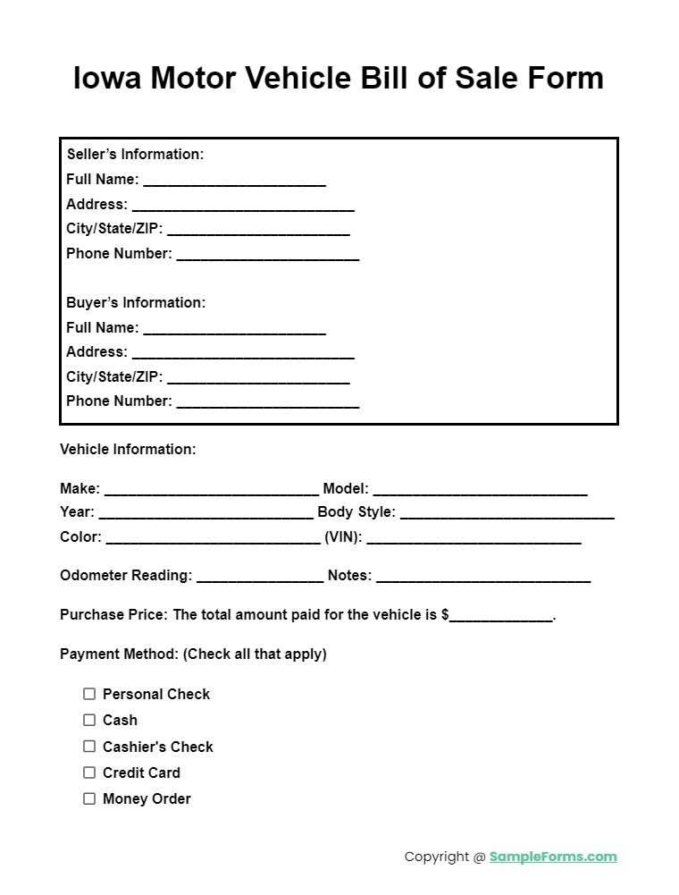 FREE 33+ Iowa Bill of Sale Form Samples, PDF, MS Word, Google Docs
